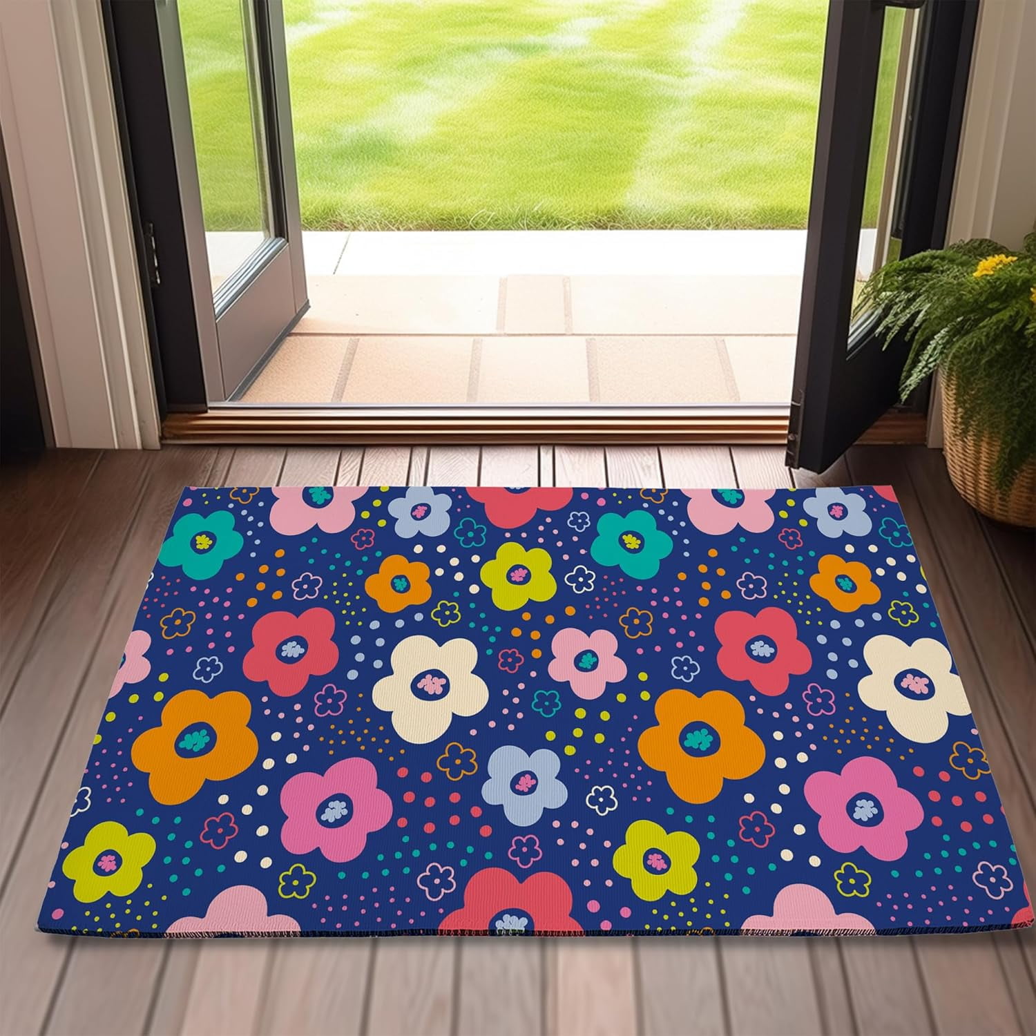 30*17inches Front Door Mat,70s Groovy Daisy Indoor Entrance,Cute Hippie ...
