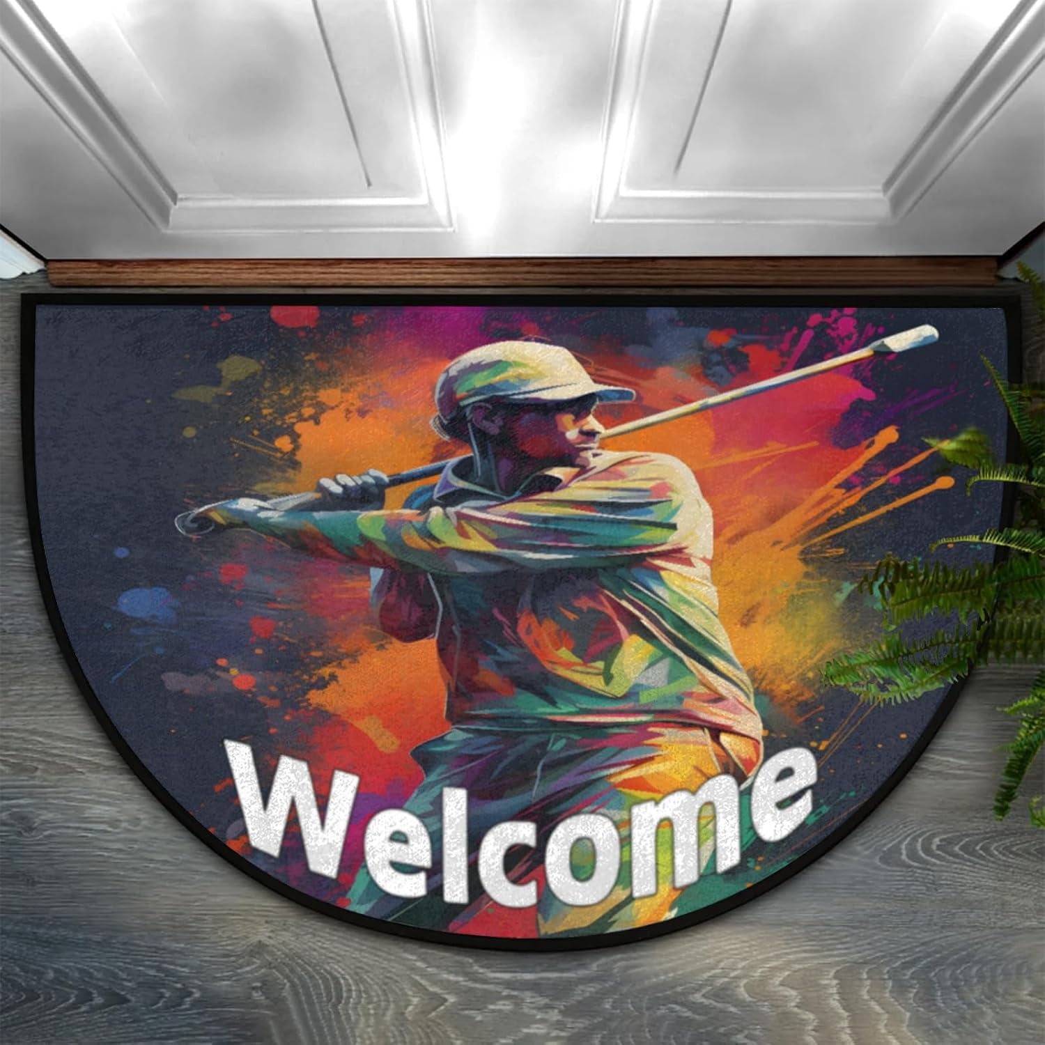 30*17inches Indoor Doormat Half Round Door Mat for Entrance Baseball ...