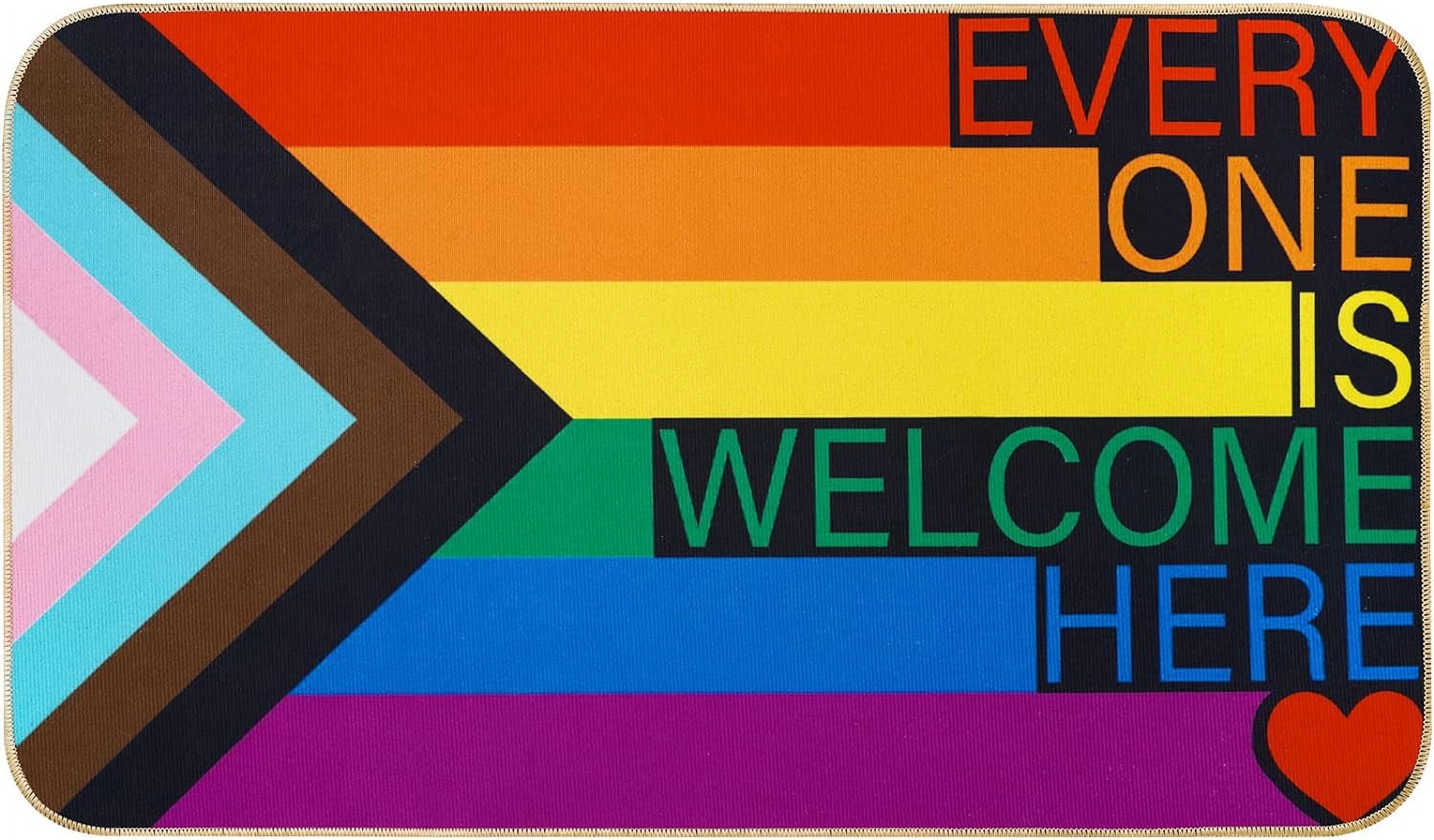 30*17inches Rainbow Pride Day Door Mat Everyone is Welcome Here Front ...