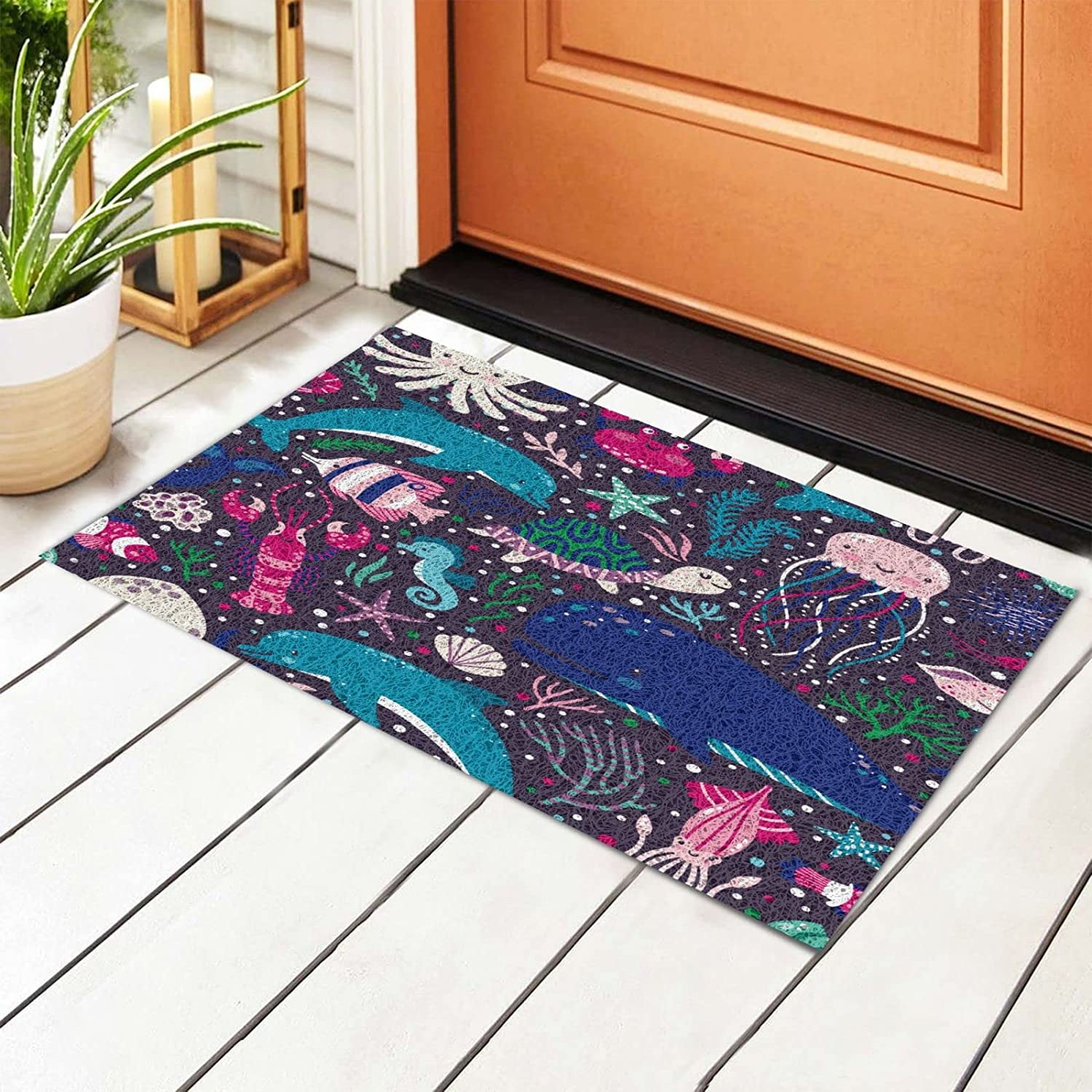 30*17inches Welcome Mats for Front Door Underwater Dolphin Sea Turtle ...