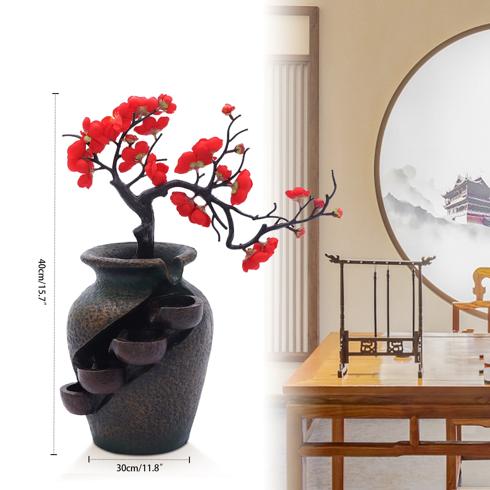 30*18*40cm Vase-shaped Waterfall Vase Fountain Tabletop Water Fountains ...