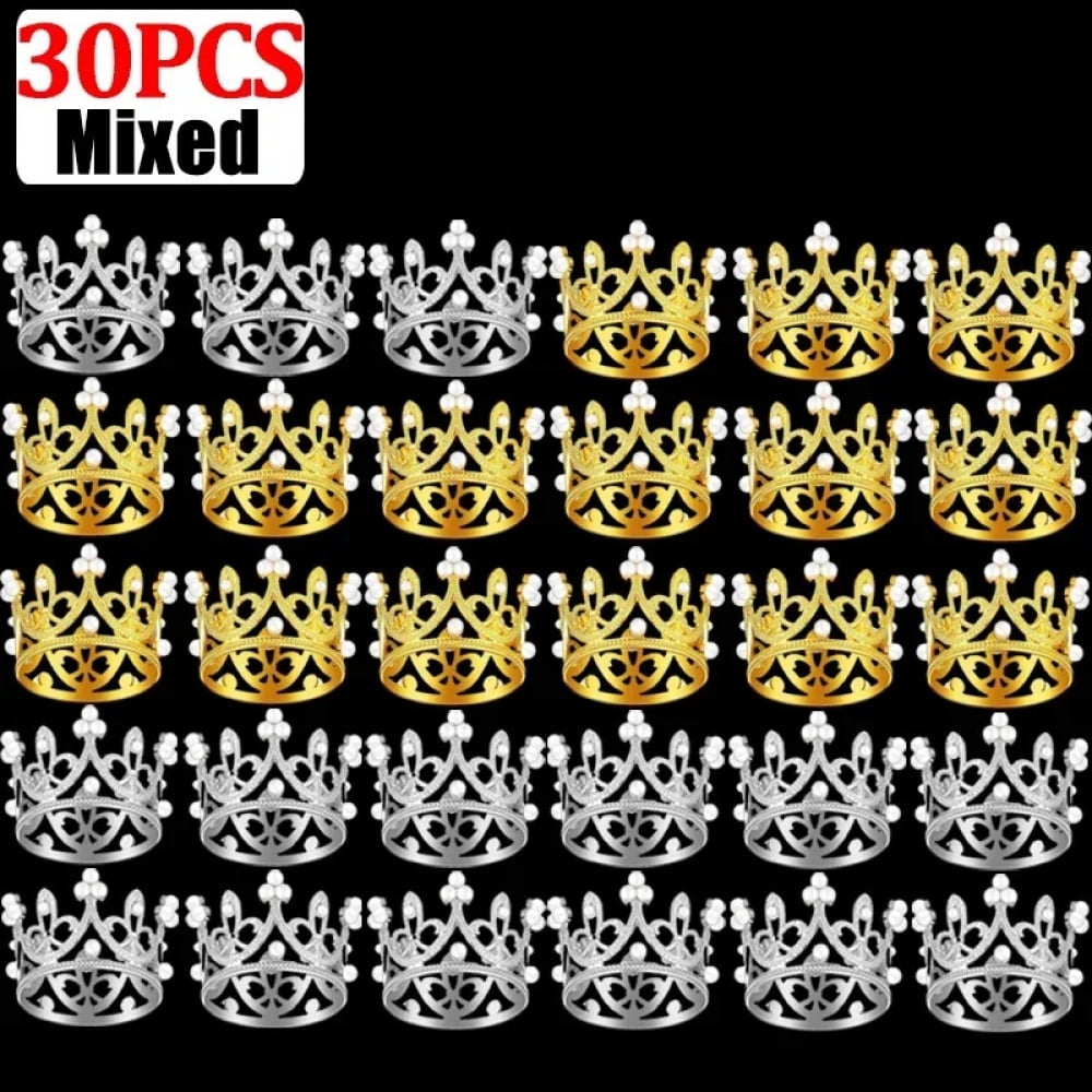 30/1Pcs Mini Crown Cake Decoration Gold Silver Pearl Tiara Crowns for ...
