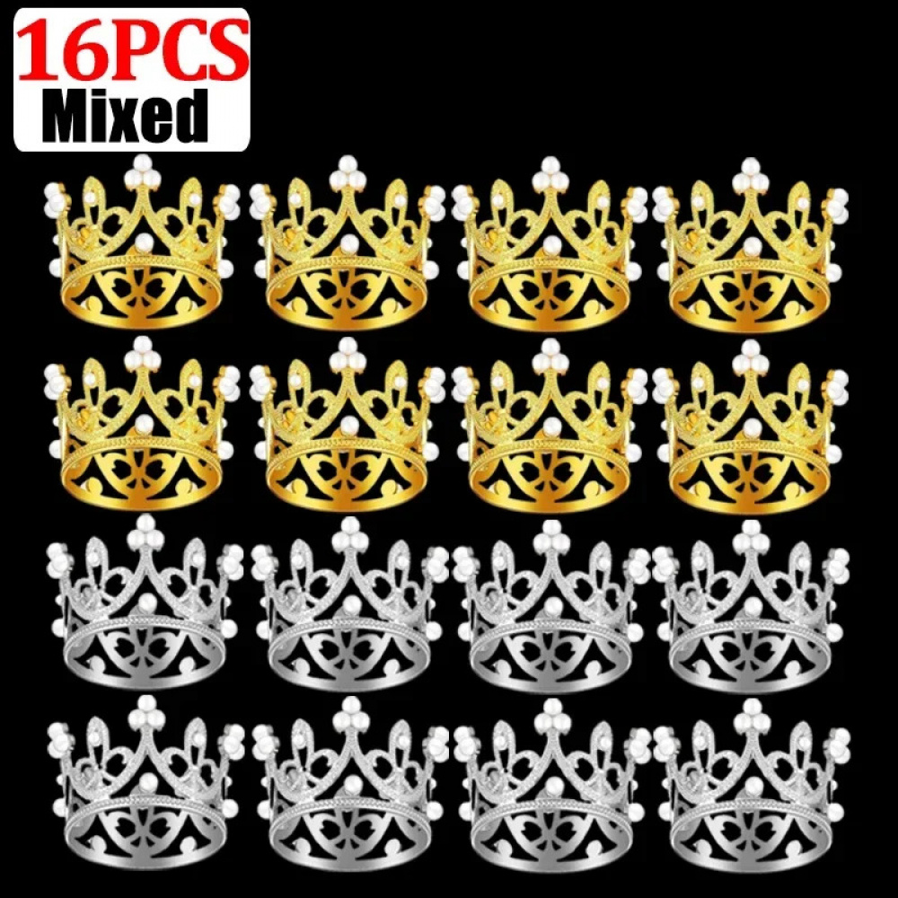 30/1Pcs Mini Crown Cake Decoration Gold Silver Pearl Tiara Crowns for ...