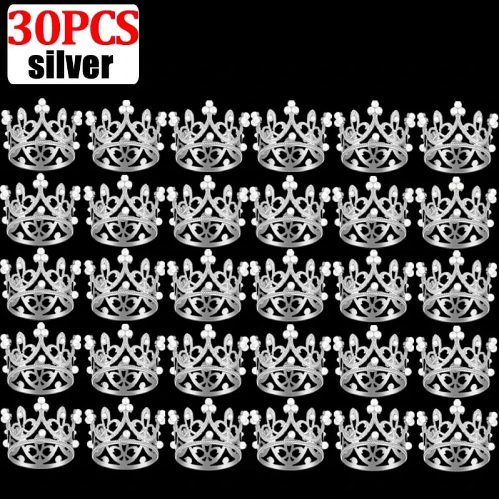 30/1Pcs Mini Crown Cake Decoration Gold Silver Pearl Tiara Crowns for ...