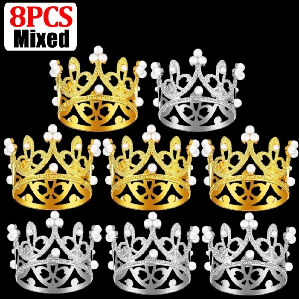 30/1Pcs Mini Crown Cake Decoration Gold Silver Pearl Tiara Crowns for ...