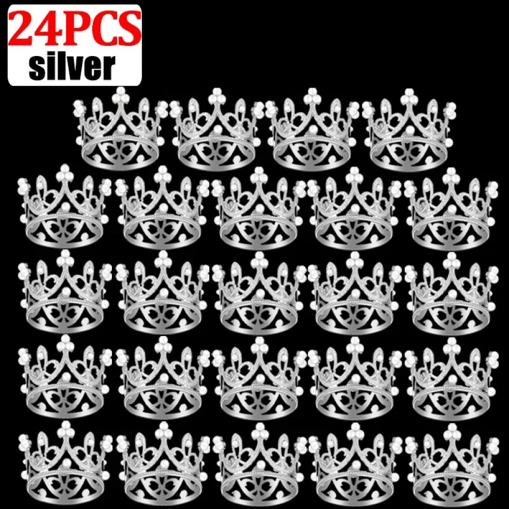 30/1Pcs Mini Crown Cake Decoration Gold Silver Pearl Tiara Crowns for ...