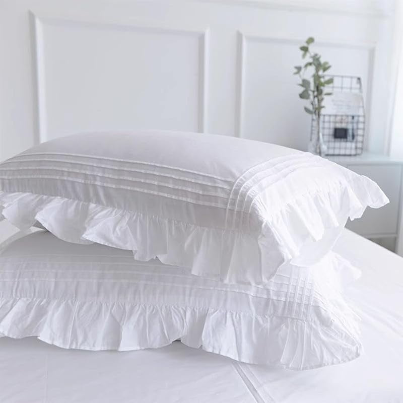 30*20 inch 100% Cotton White Pillow Shams with Ruffles and Pintucks ...