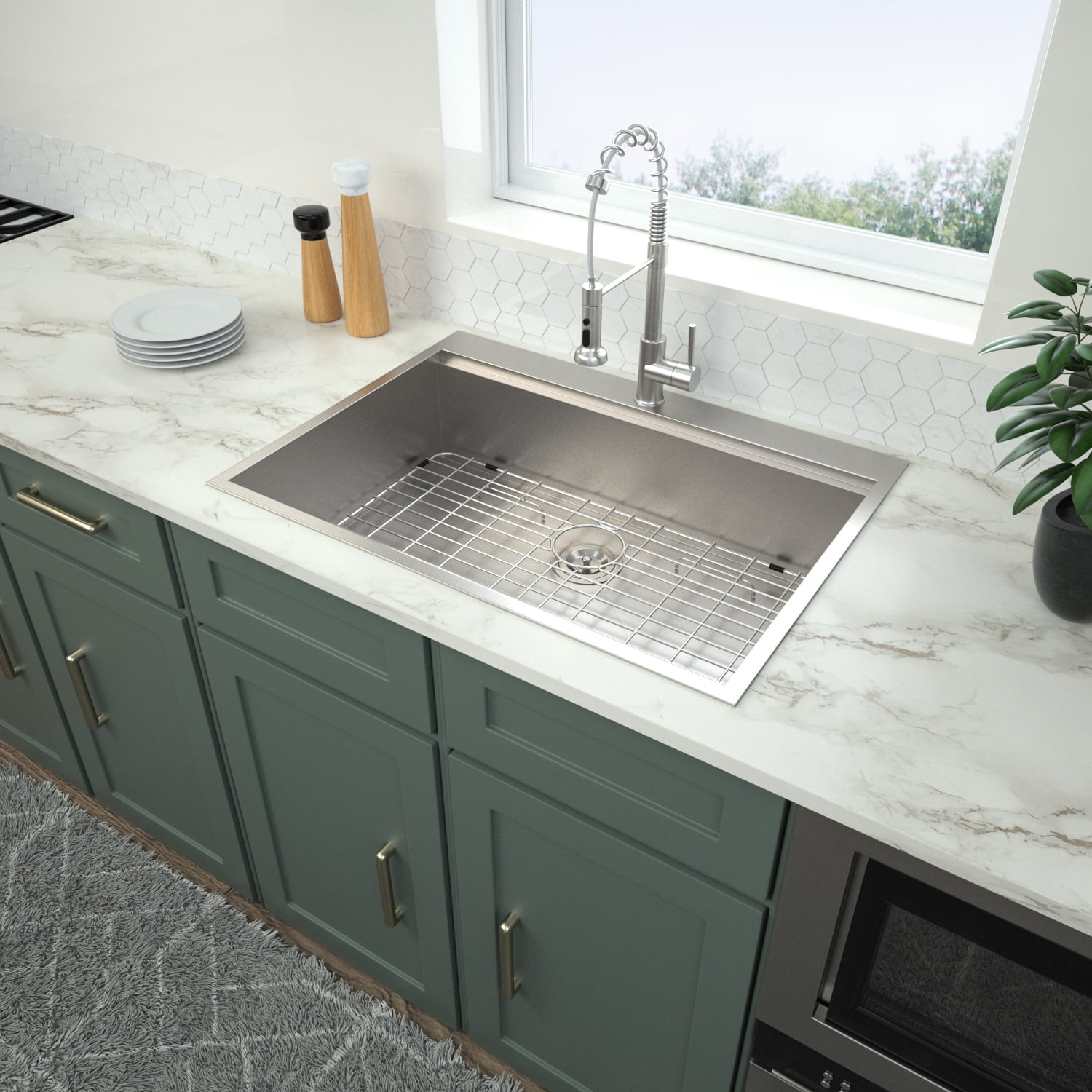 30"×22"Undermount Apron-front Single Bowl Kitchen Workstation Sink (18 ...