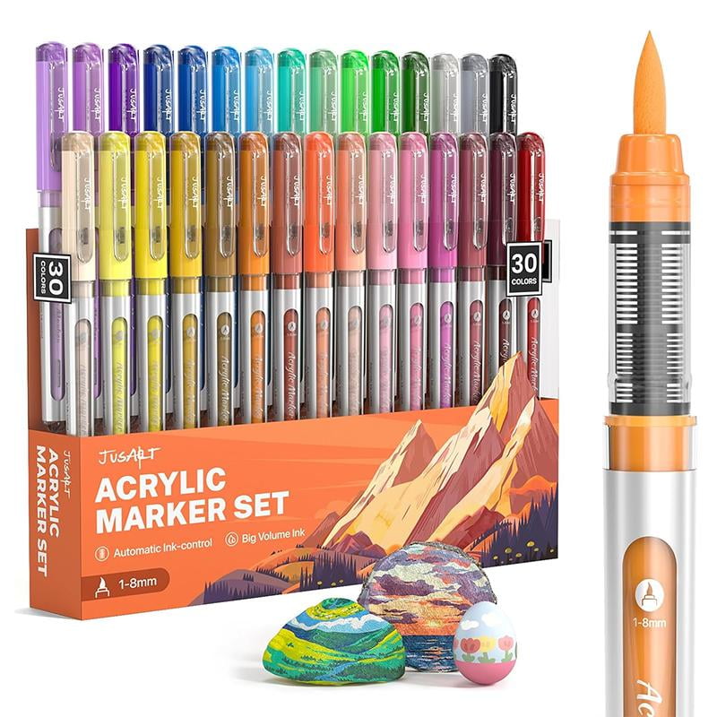 30/24/18 Colors Acrylic Paint Markers Brush Tip, Water Based Paint Pens ...