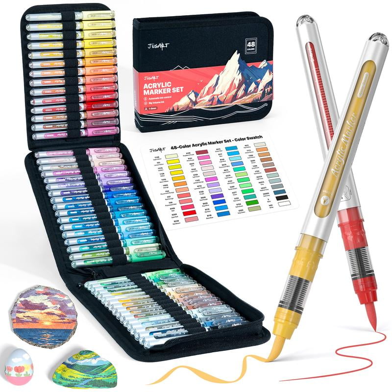 30/24/18 Colors Acrylic Paint Markers Brush Tip, Water Based Paint Pens ...