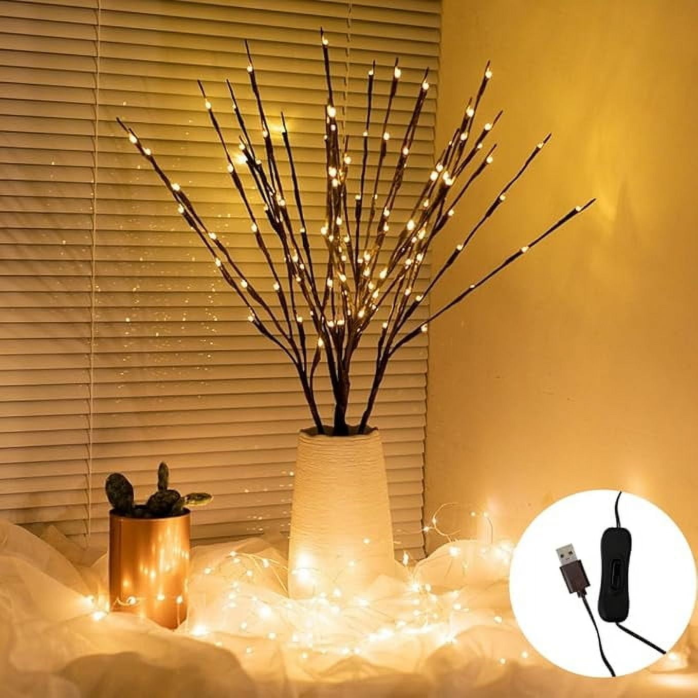 30.3'' 6 Branches 120 LED Bulbs Twig Lamp USB Operated LED Lighted Willow Branches Vase Fillers ...