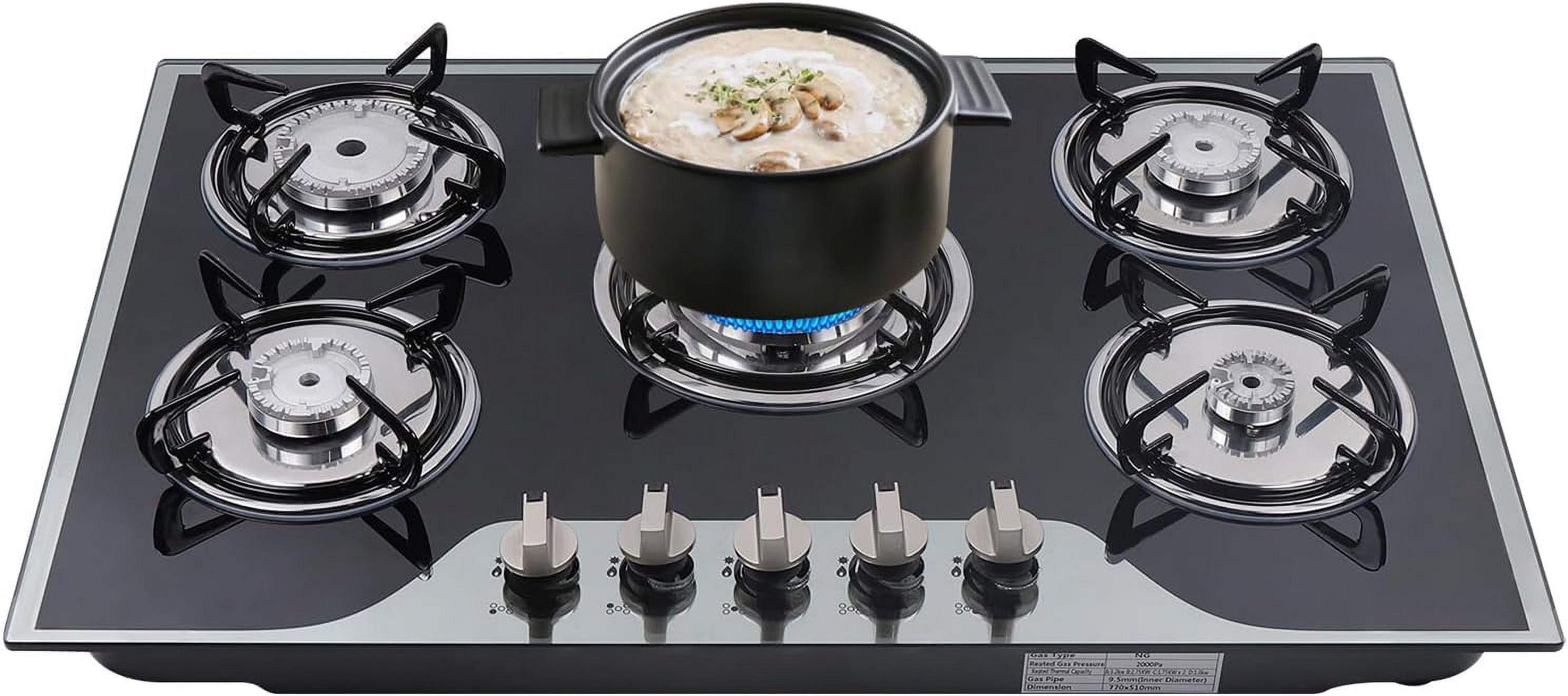 30.3 Inch Gas Cooktop, 5 Burners Built-in Tempered Glass Gas Stove Top ...