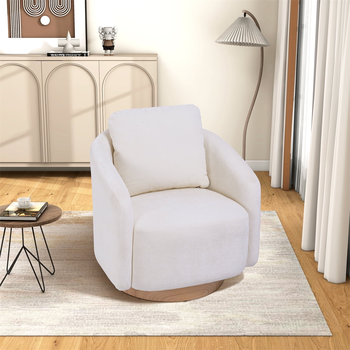 30.3" Swivel Accent Barrel Chair, Comfy Upholstered Single Sofa Chair ...