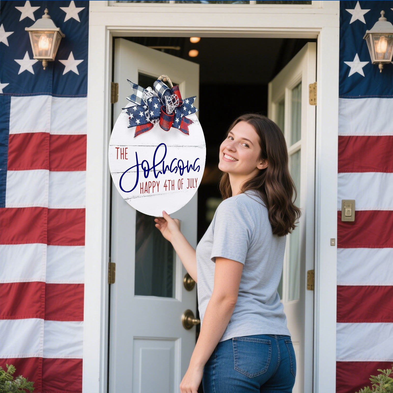 "30*30Cm Independence Day Wooden Door Sign 'God America' Decor With ...