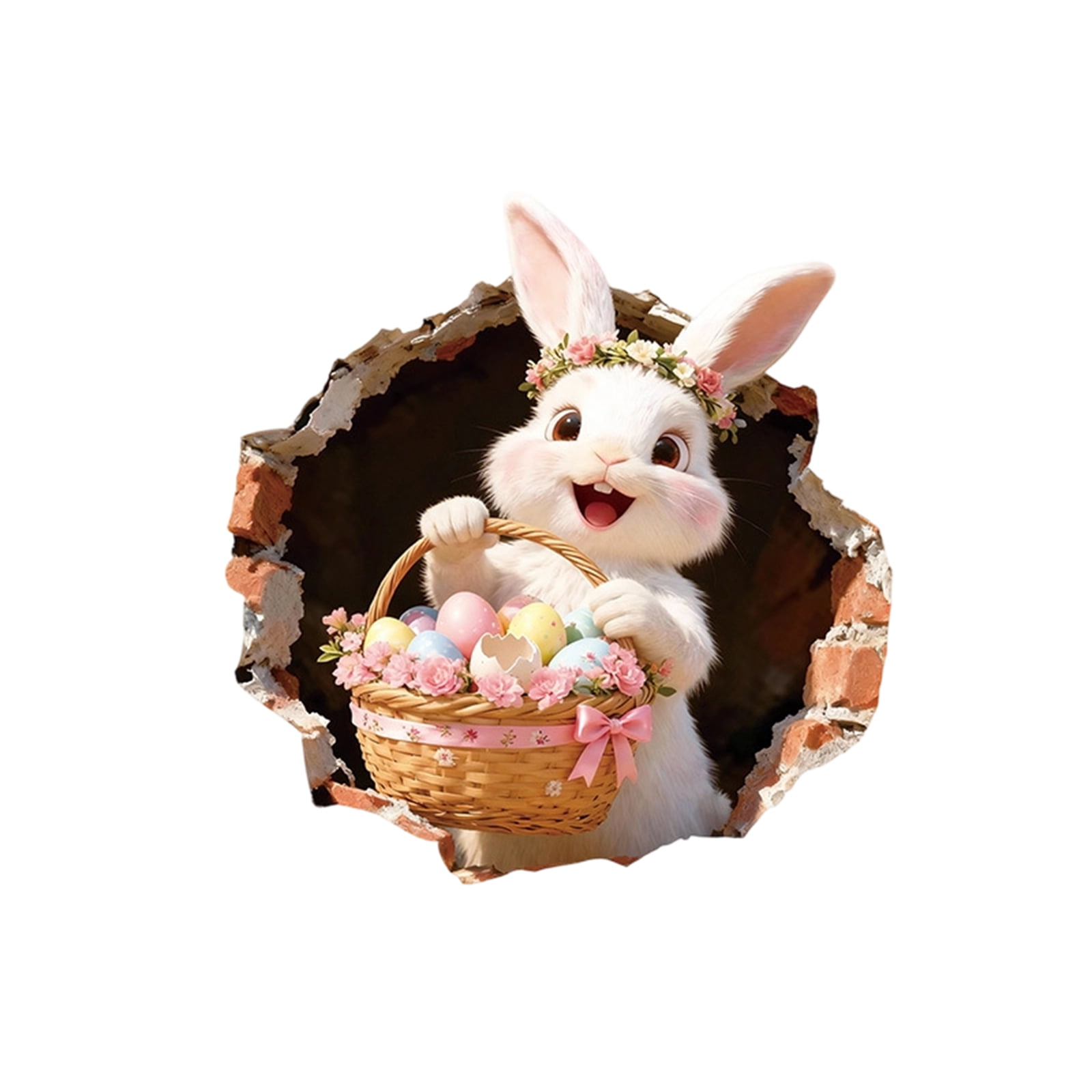 30*30cm Easter Bunny Toilet Sticker, 3D Broken Wall Effect Cute Egg ...