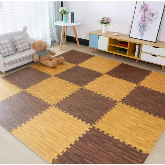 30*30cm Wood Grain Puzzle Floor Mat - EVA Foam Interlocking, Kids ...