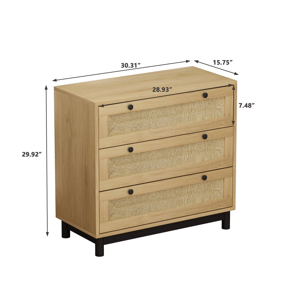 30.31" 3-Drawer Oak Storage Cabinet with Rope-Woven Drawers - Ideal for ...
