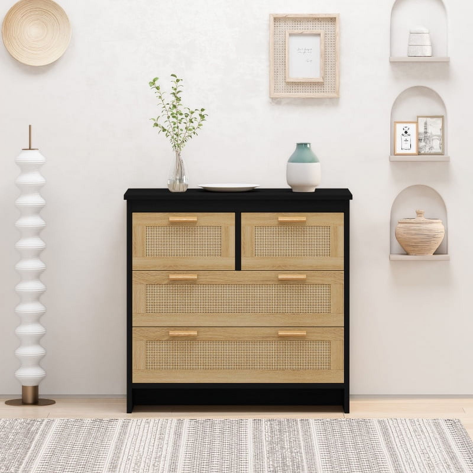 30.31"3-Drawers Storage Cabinet Rope Woven Drawer,for Bedroom,Living ...