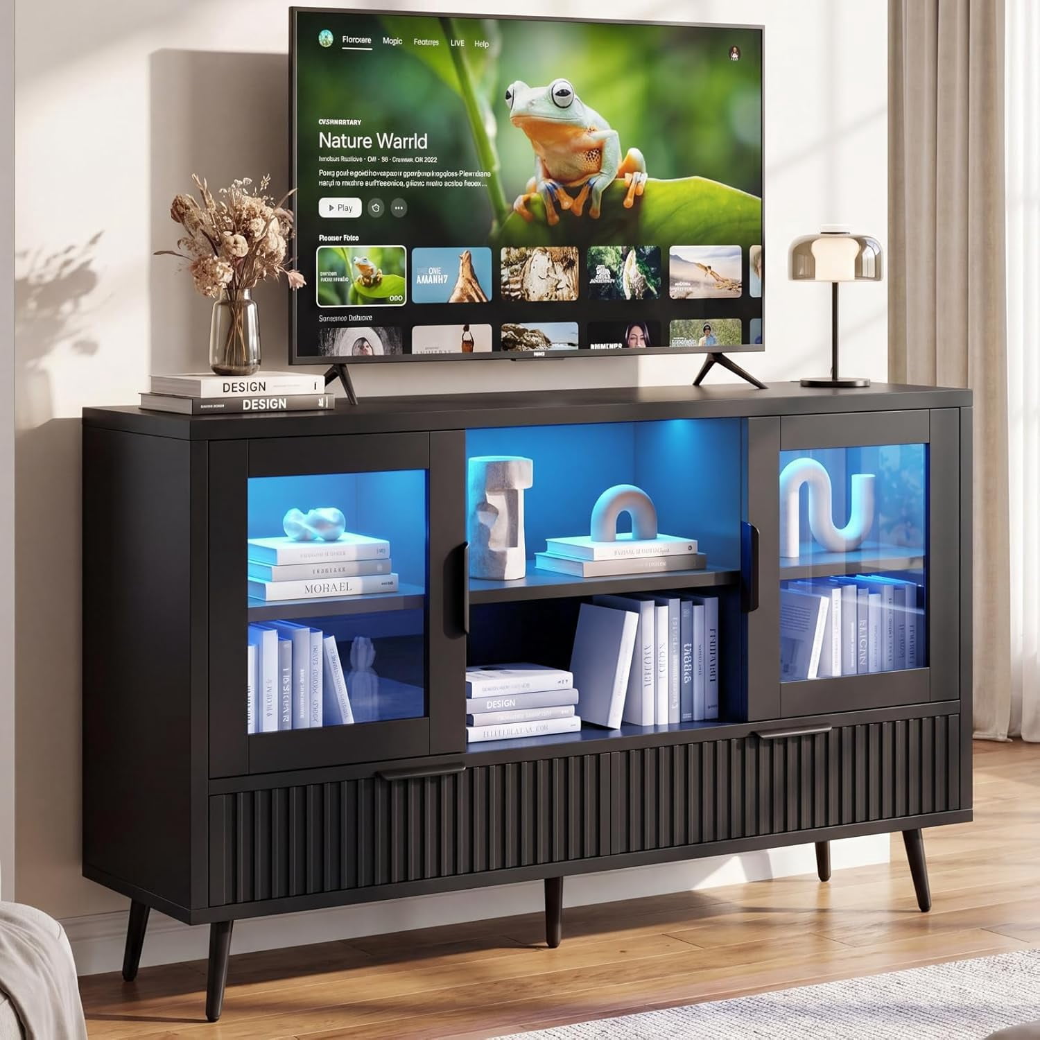 Hanyu 30", 32", 40", 45", 50" Inch Black Stand with LED Lights and ...