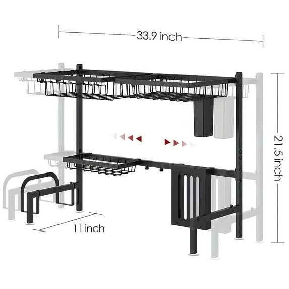 30-33.9" Expandable Over-the-Sink Kitchen Organizer, Heavy-Duty Dish ...