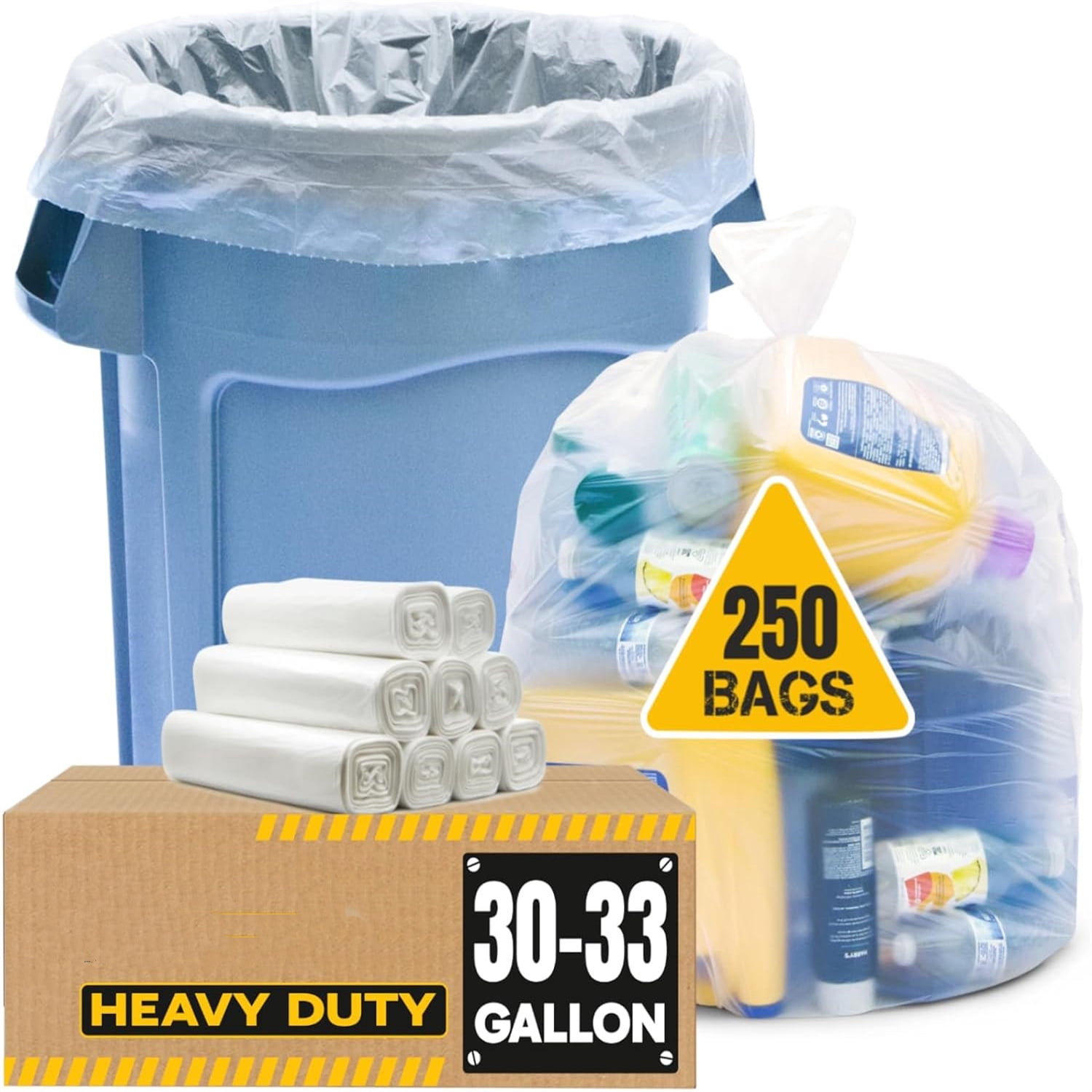 30-33 Gallon Clear Trash Bags Heavy Duty Large Plastic Bags, Great for ...