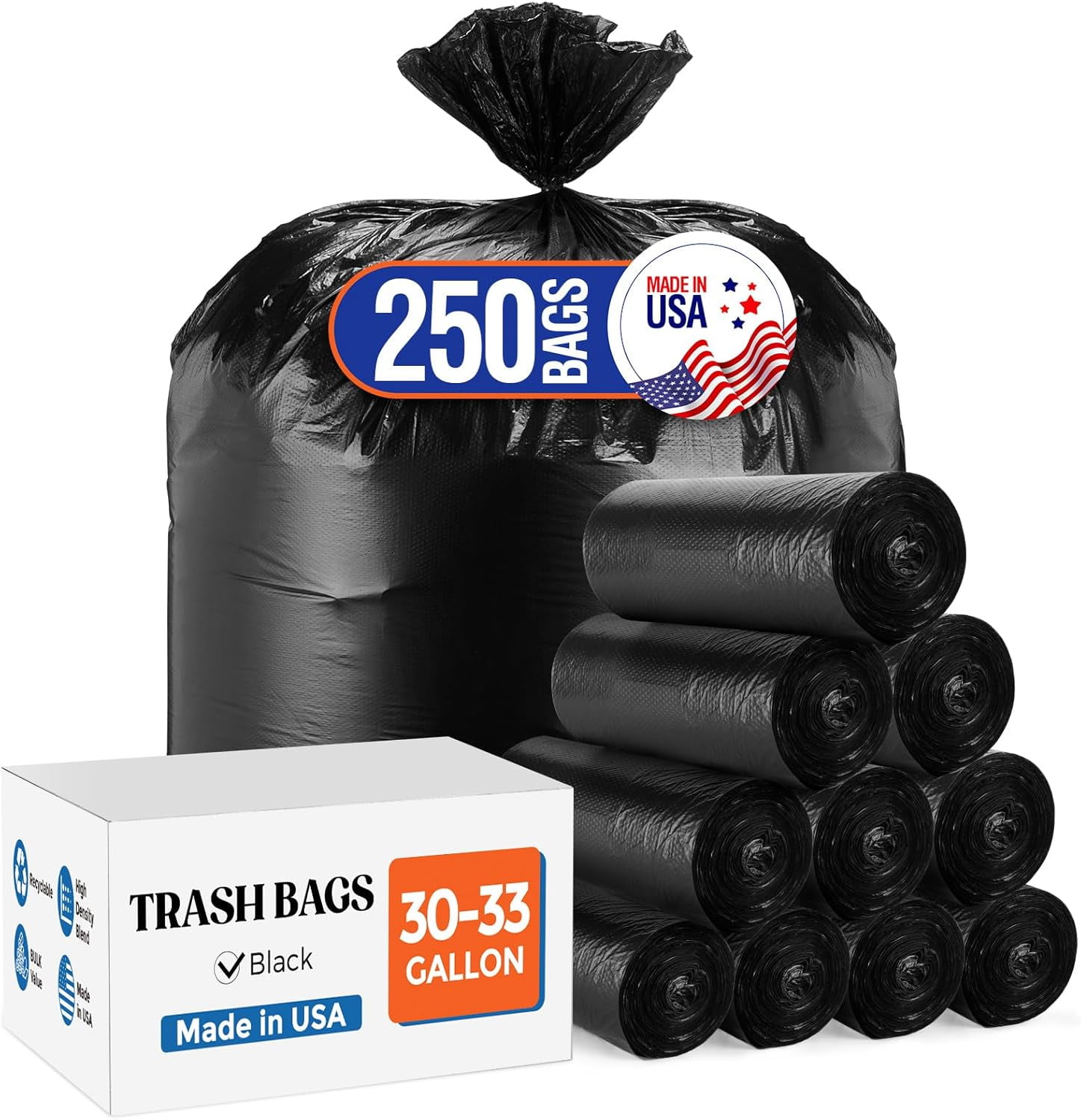 30-33 Gallon Trash Bags, 250 Count – Medium Duty Garbage Bags, Thick ...