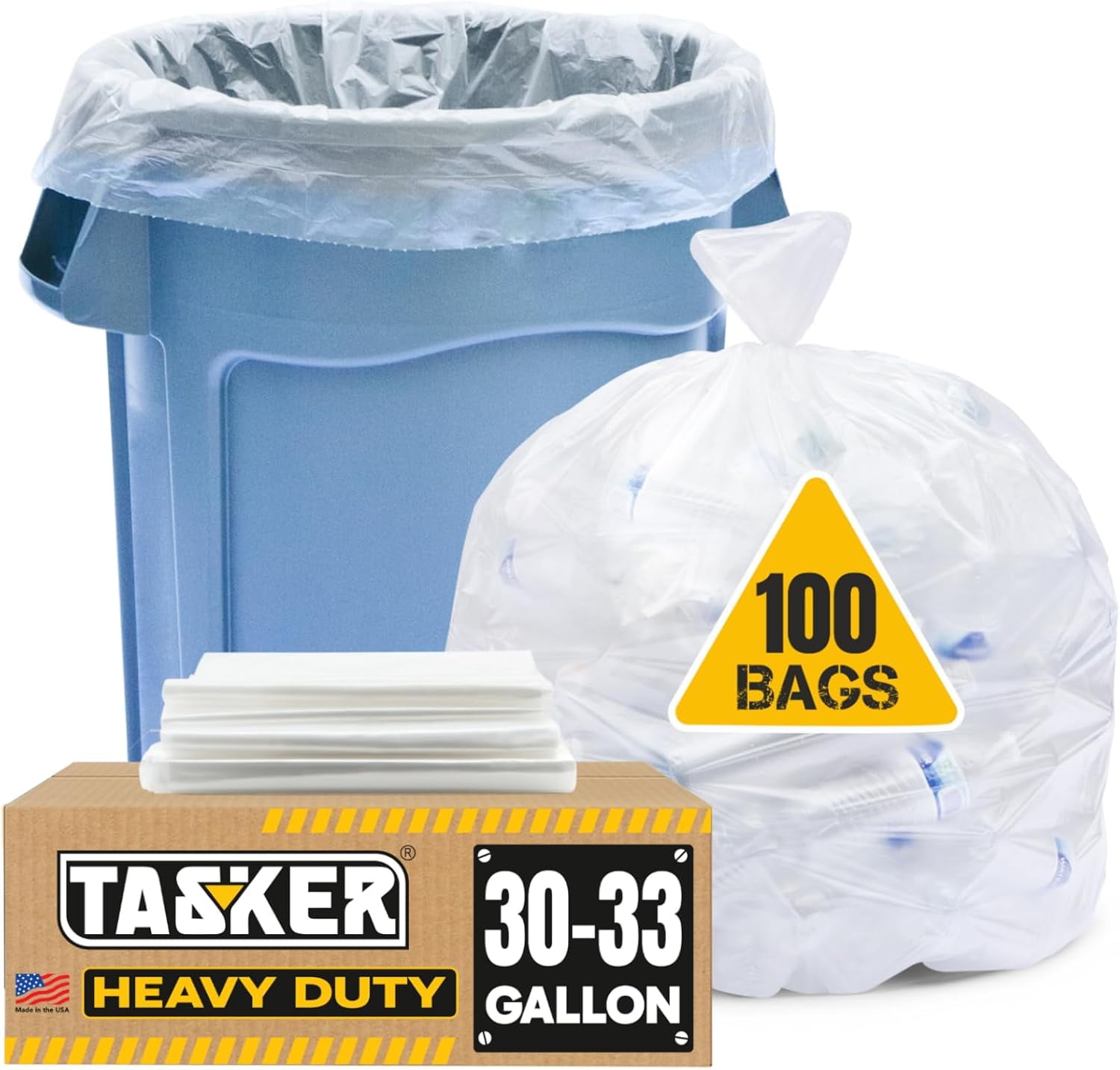 30-33 Gallon Trash Bags Heavy Duty (Value 100/Bags w/Ties) Clear Large ...