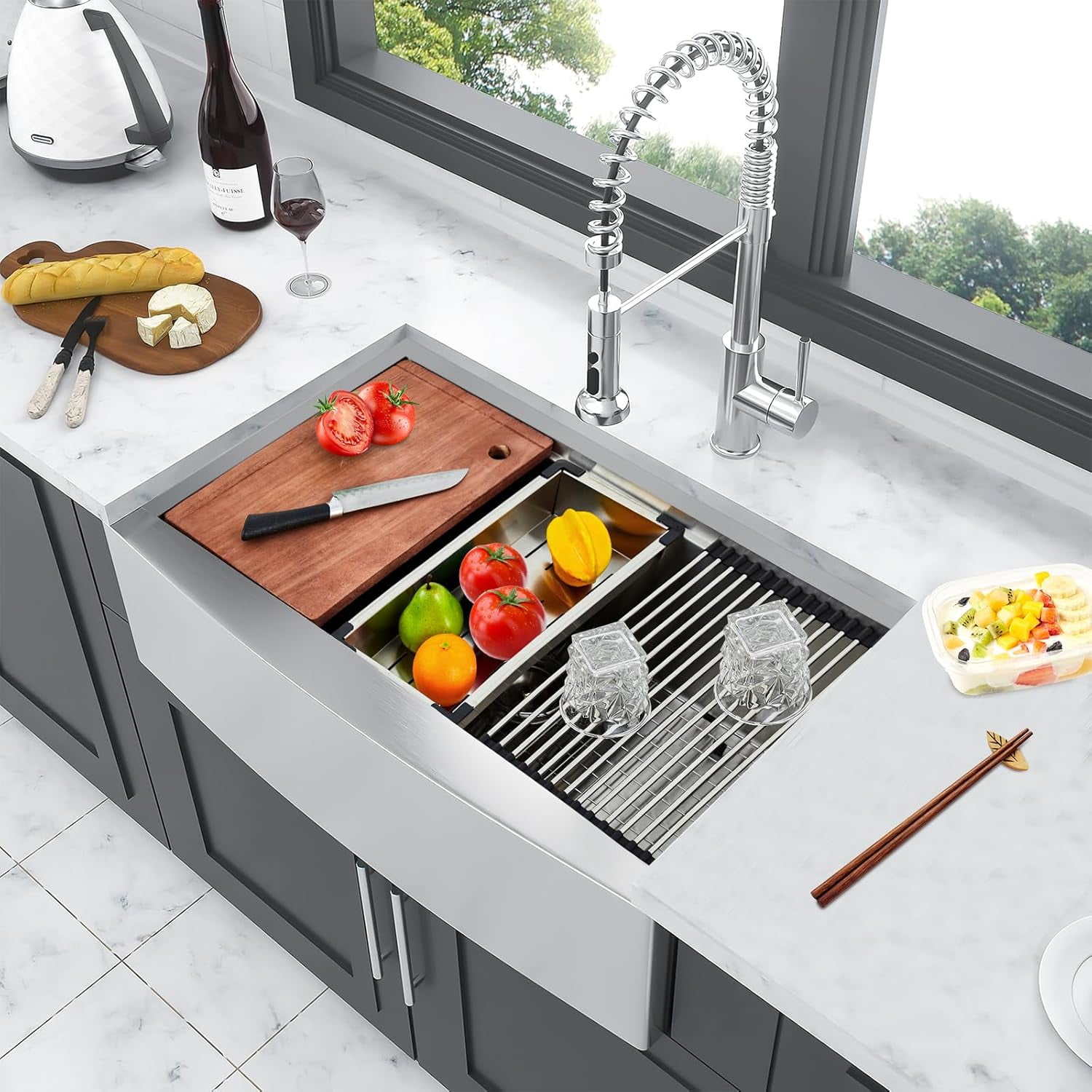30/33 Inch Apron Front Farmhouse Sink, Workstation Single Bowl Kitchen ...
