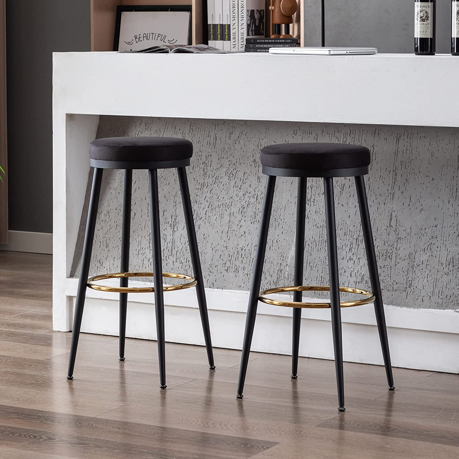30" Bar Height Stools Modern Backless Counter Barstool with Gold ...
