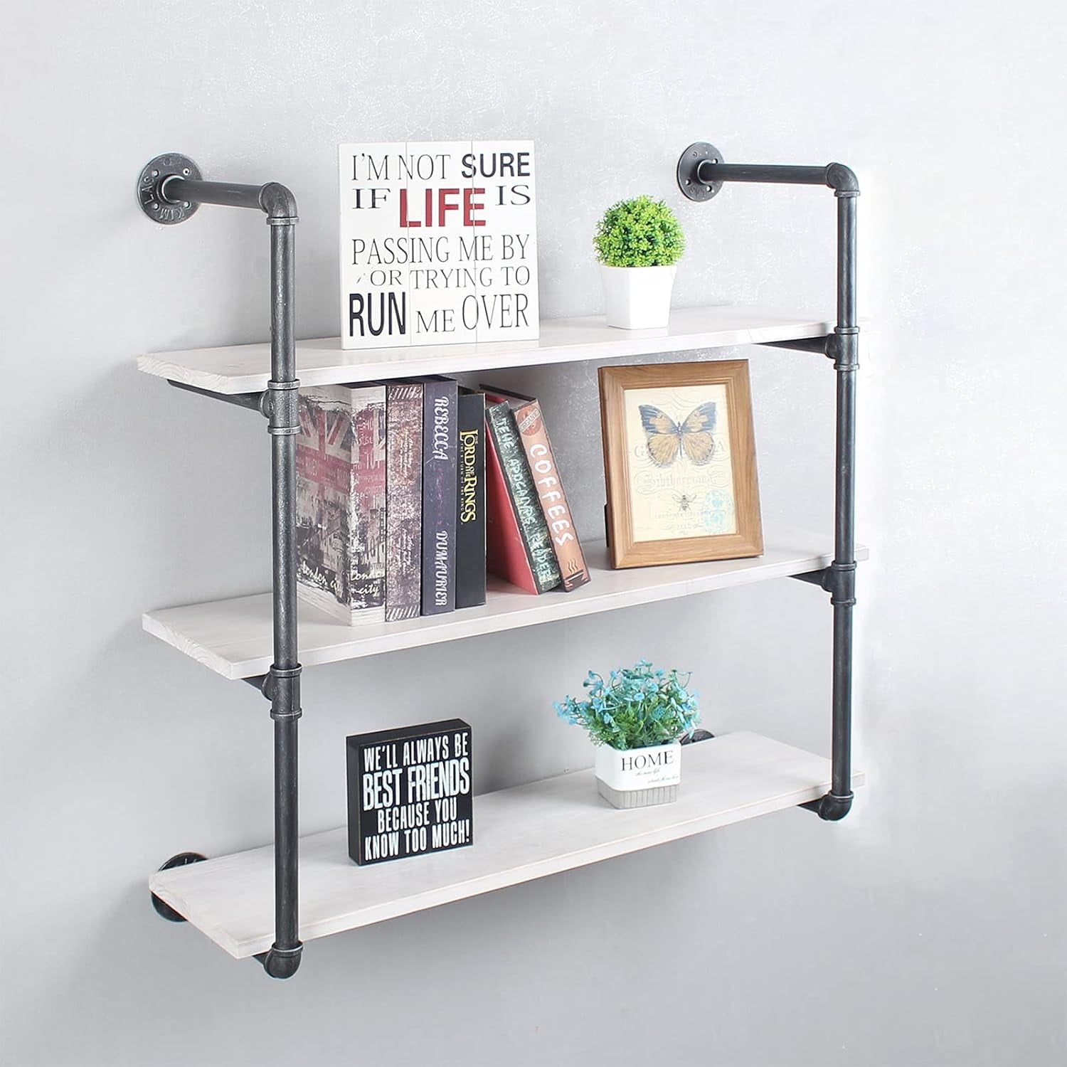 30" Industrial Pipe Bookshelf Wall Mounted 4 Tier Rustic Floating ...