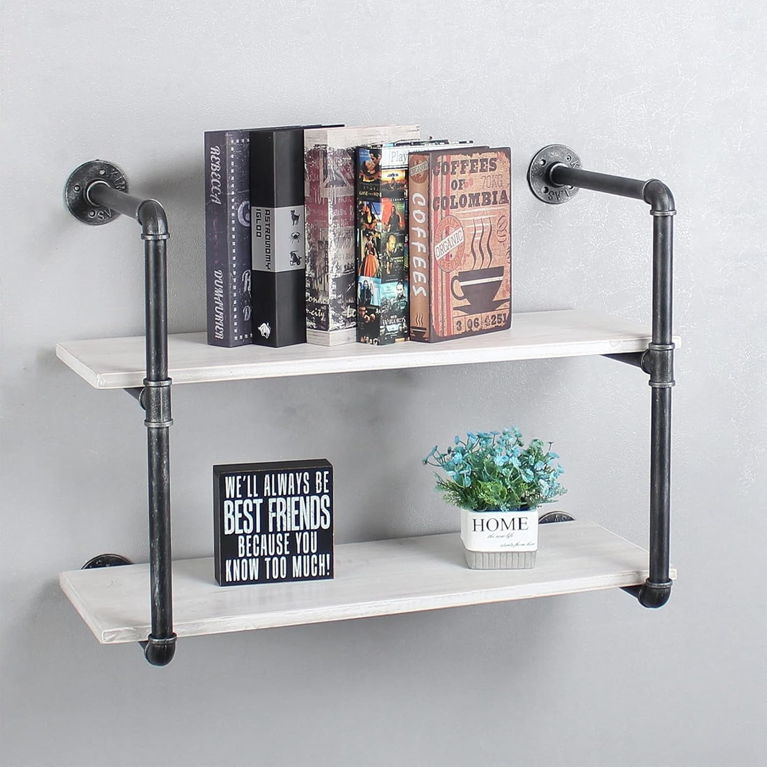30" Industrial Pipe Bookshelf Wall Mounted 4 Tier Rustic Floating ...