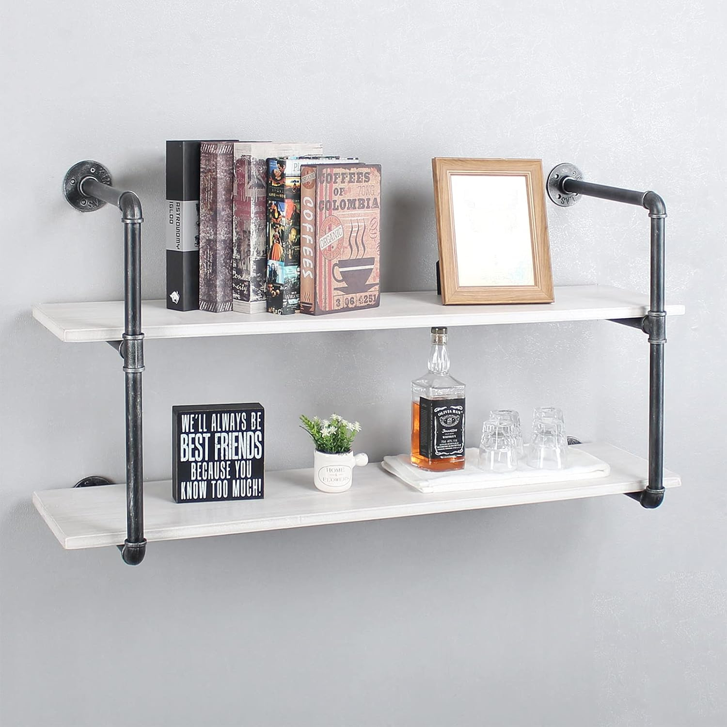 30" Industrial Pipe Bookshelf Wall Mounted 4 Tier Rustic Floating ...