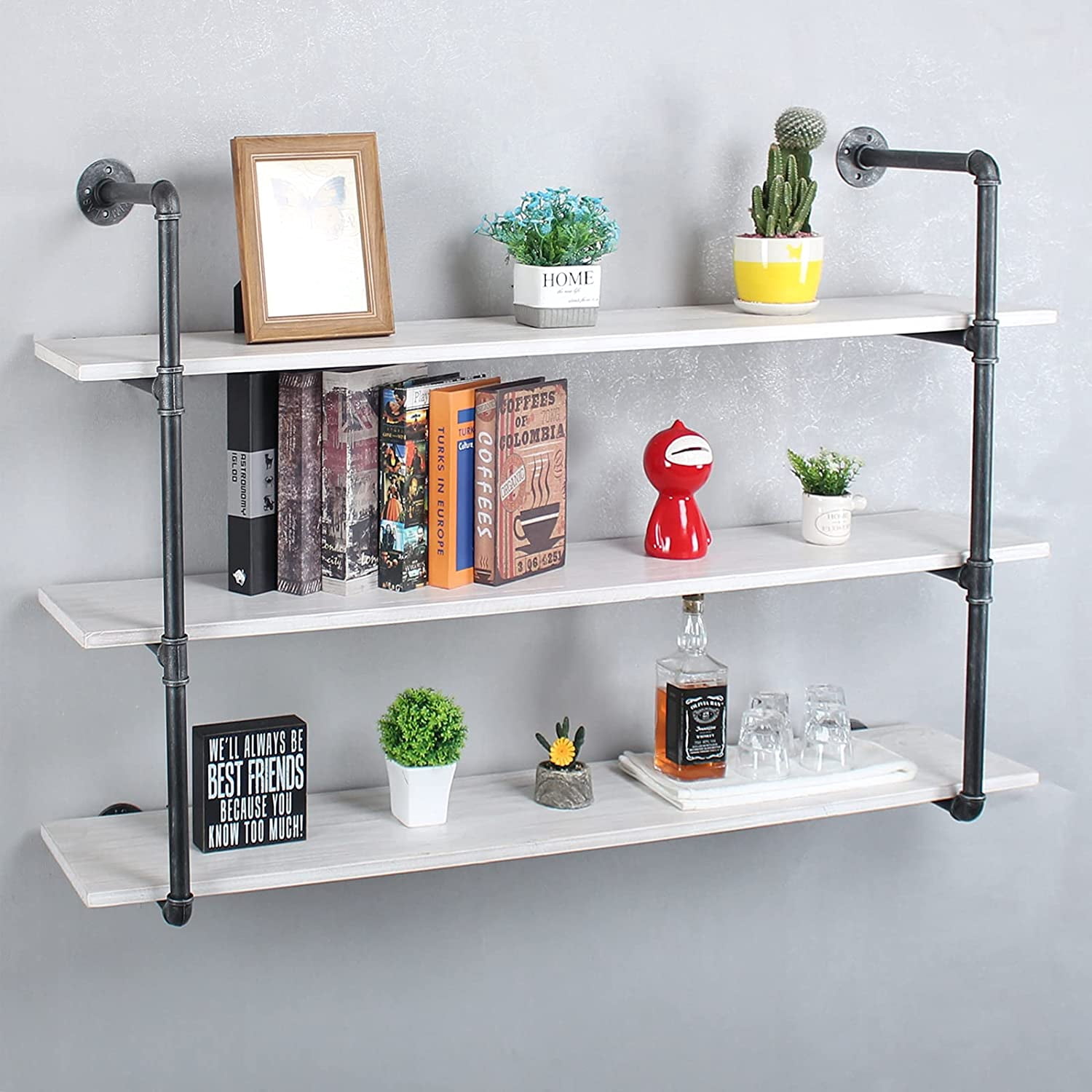 30" Industrial Pipe Bookshelf Wall Mounted 4 Tier Rustic Floating ...