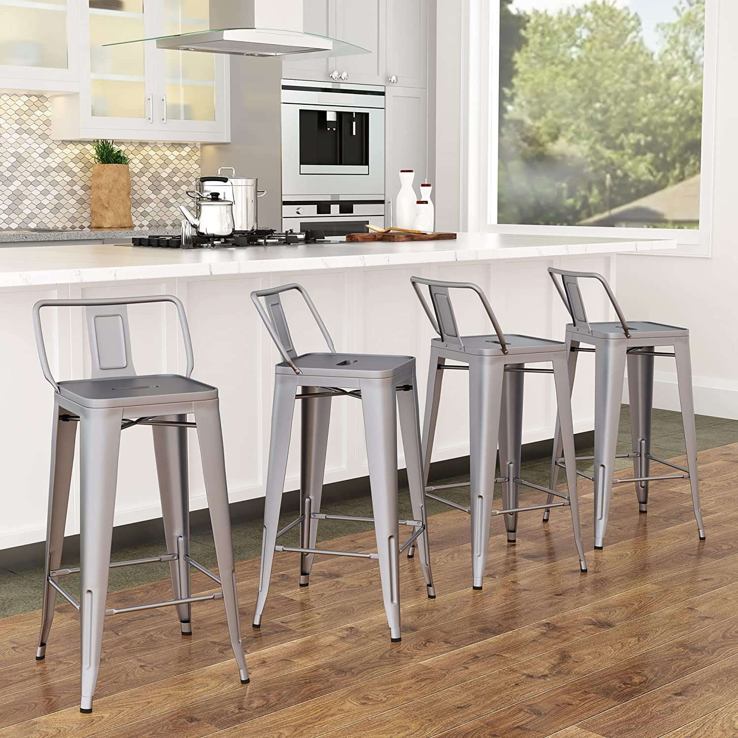 30" Metal Bar Stools with Backs Set of 4 Indoor Outdoor Kitchen Bar ...