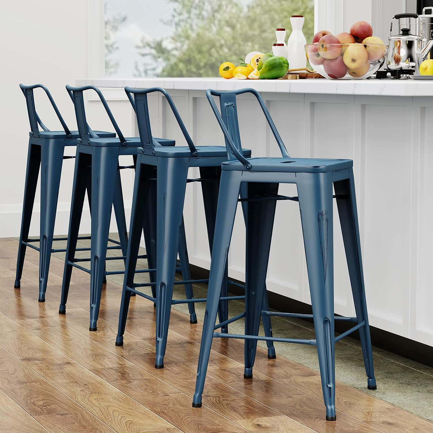 30" Metal Stools with Backs Set of 4 Indoor Outdoor Kitchen Height ...