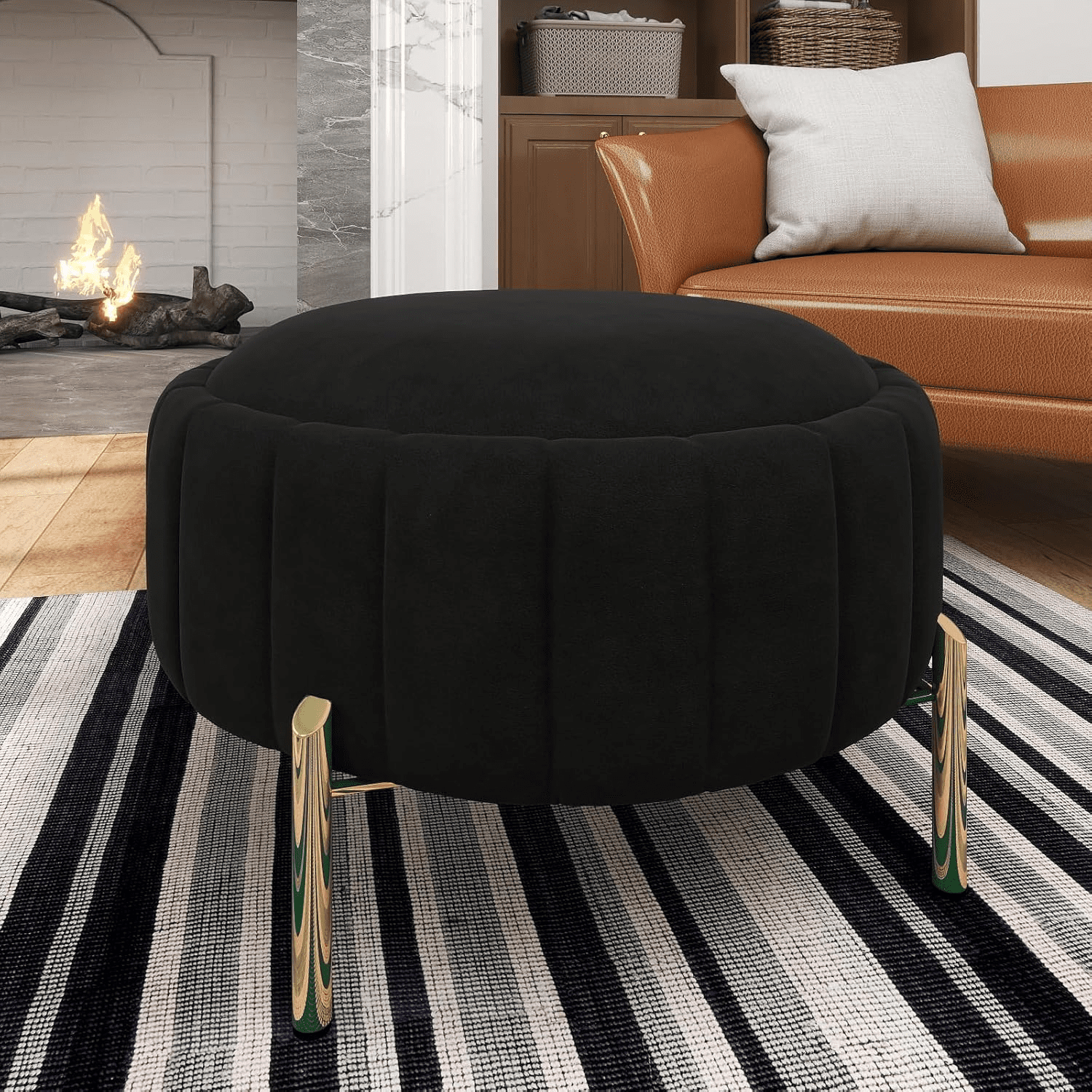 30" Round Ottoman with Storage Velvet Tufted Coffee with Removable Lid ...
