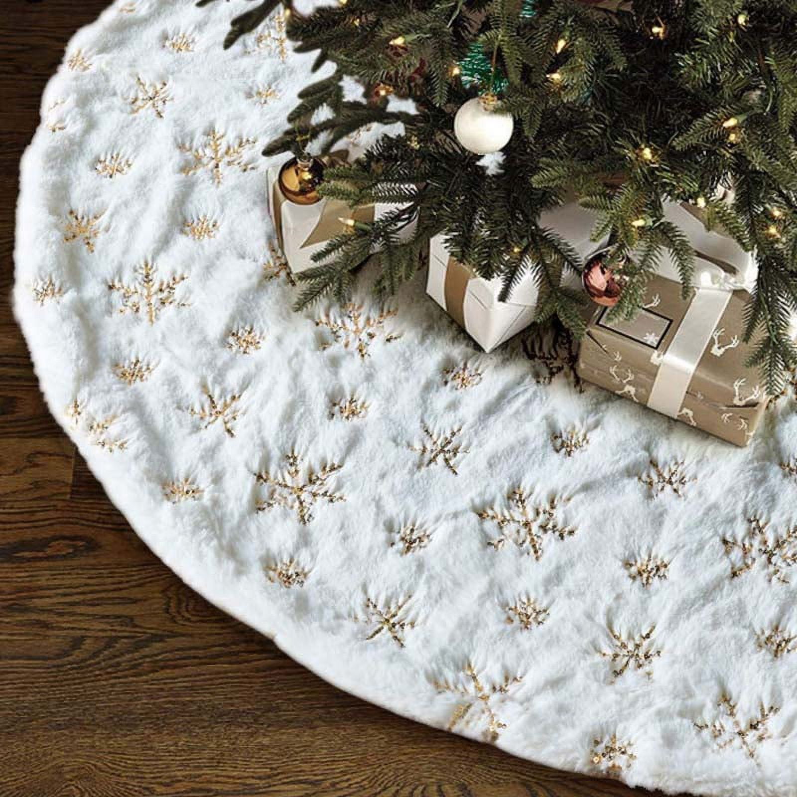 Snowflake XMAS Tree Skirt Ornament, 30/35/48 inch, Faux Rabbit Fur ...