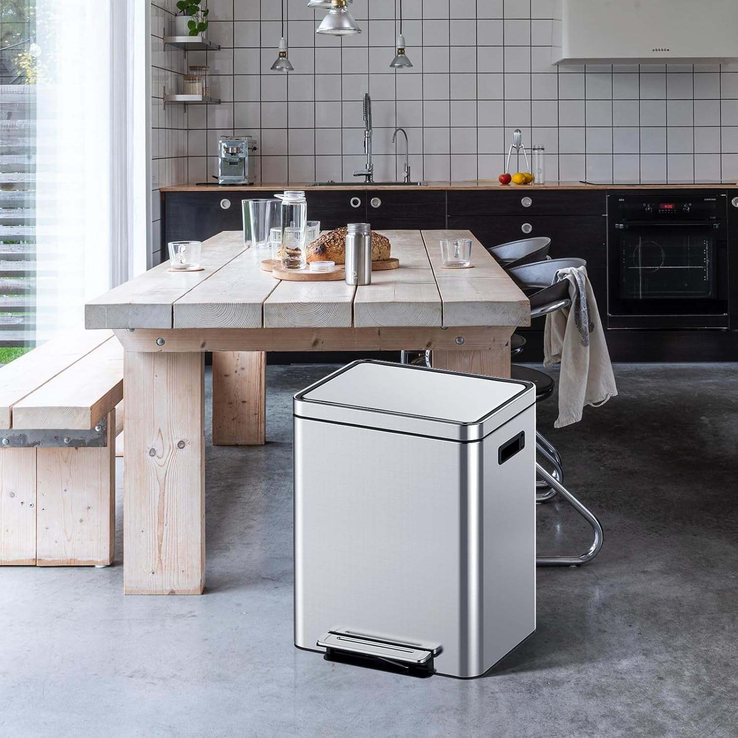 30/36/40L Trash Can with Lid, Rectangular Trash Can, Fingerprint Proof ...