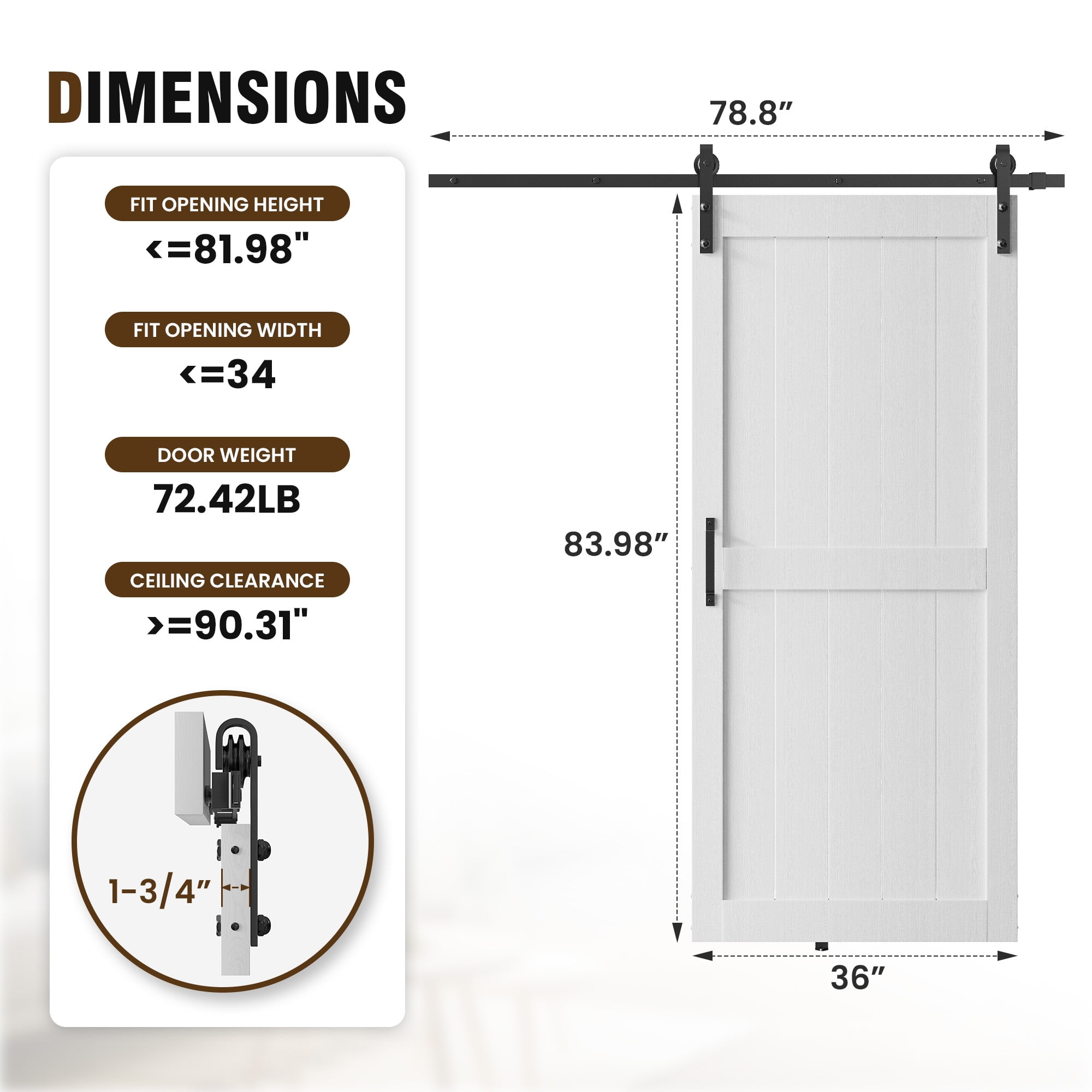 30''/36''/42'' Sliding Barn Door With Sliding Door Hardware Kit ...