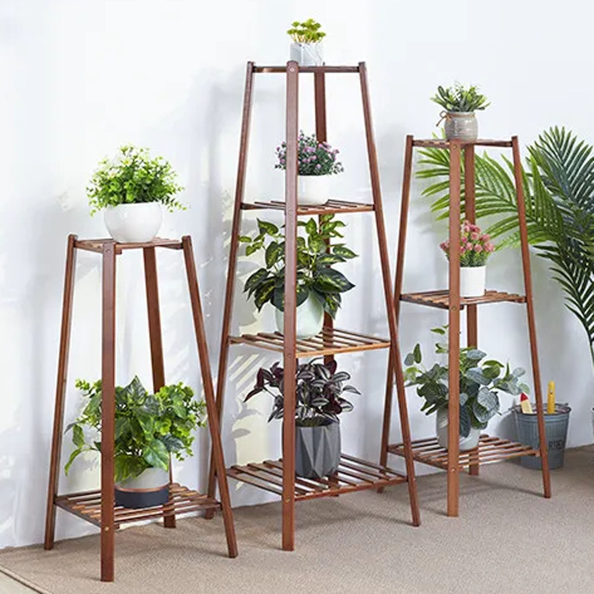 30"/38"/46" Tall Bamboo Plant Stand Flower Pot Display Rack Shelf ...