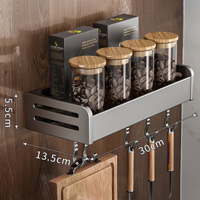 30/40CM Kitchen Storage Rack with Hook Wall Mounted Seasoning Bottle ...