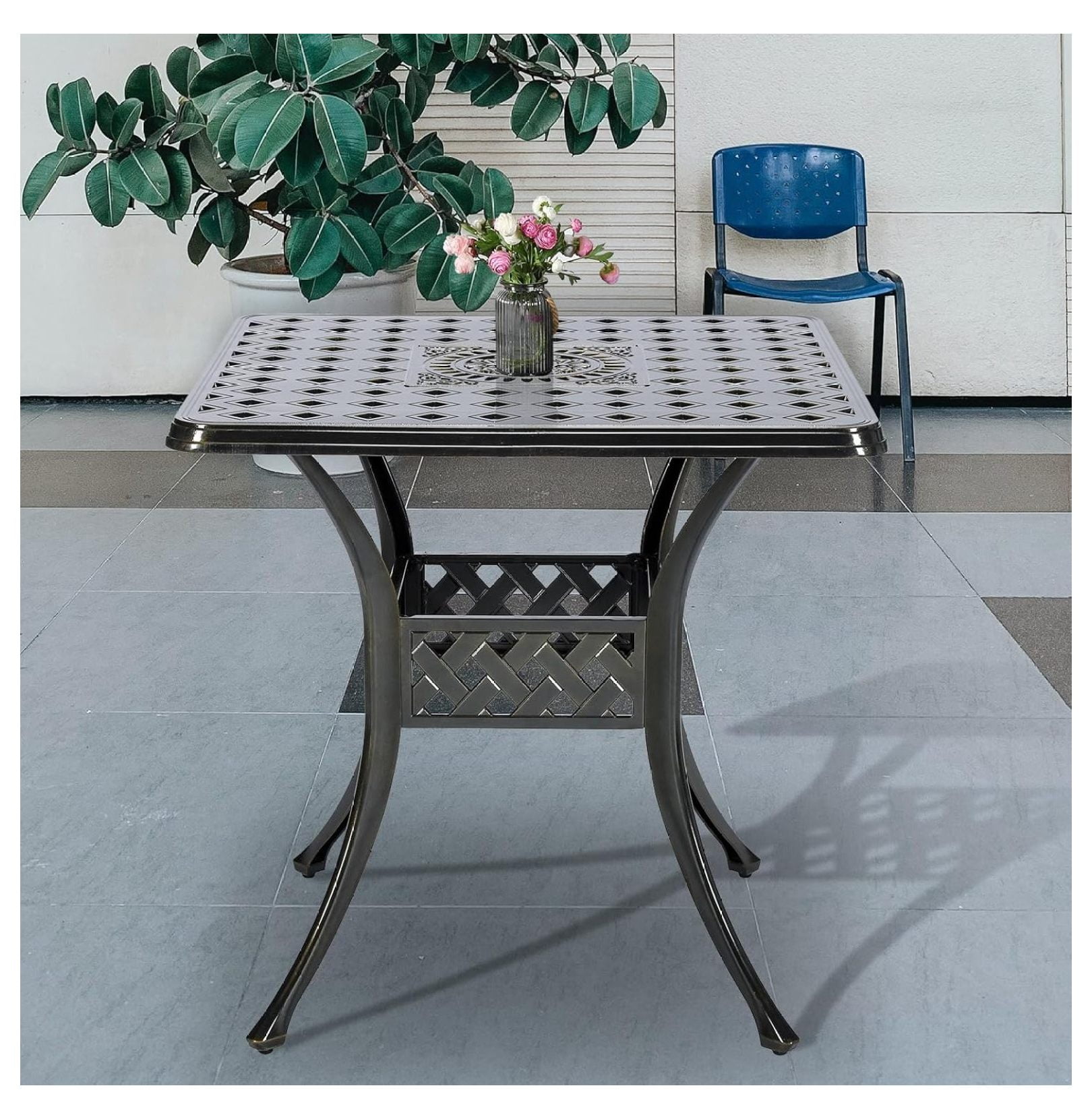 30.5" Inch Outdoor Dining Table Square Patio Bistro Table Bronze Cast ...