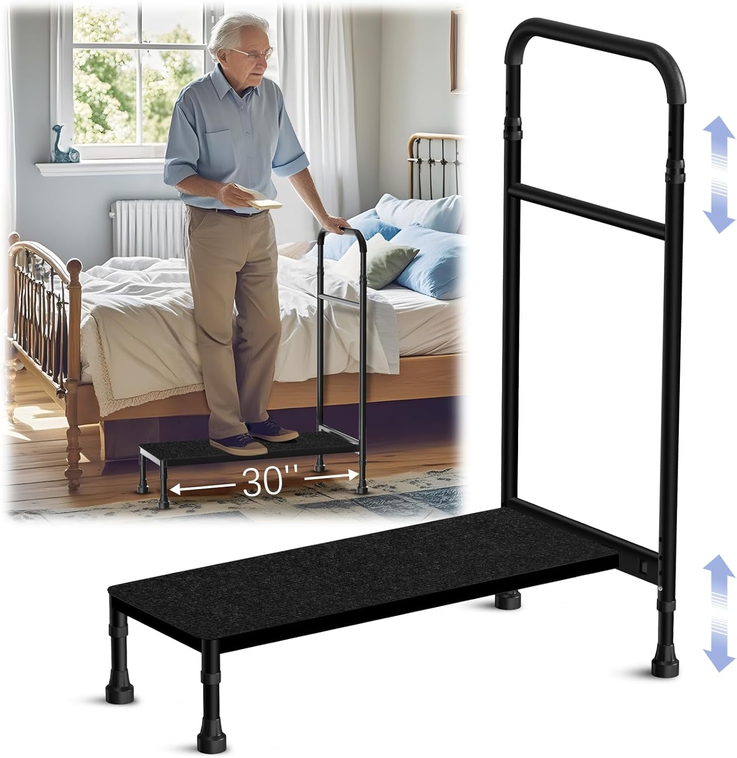 30.5'' Long Bedside Step Stool with Handle for Elderly Seniors Adults ...