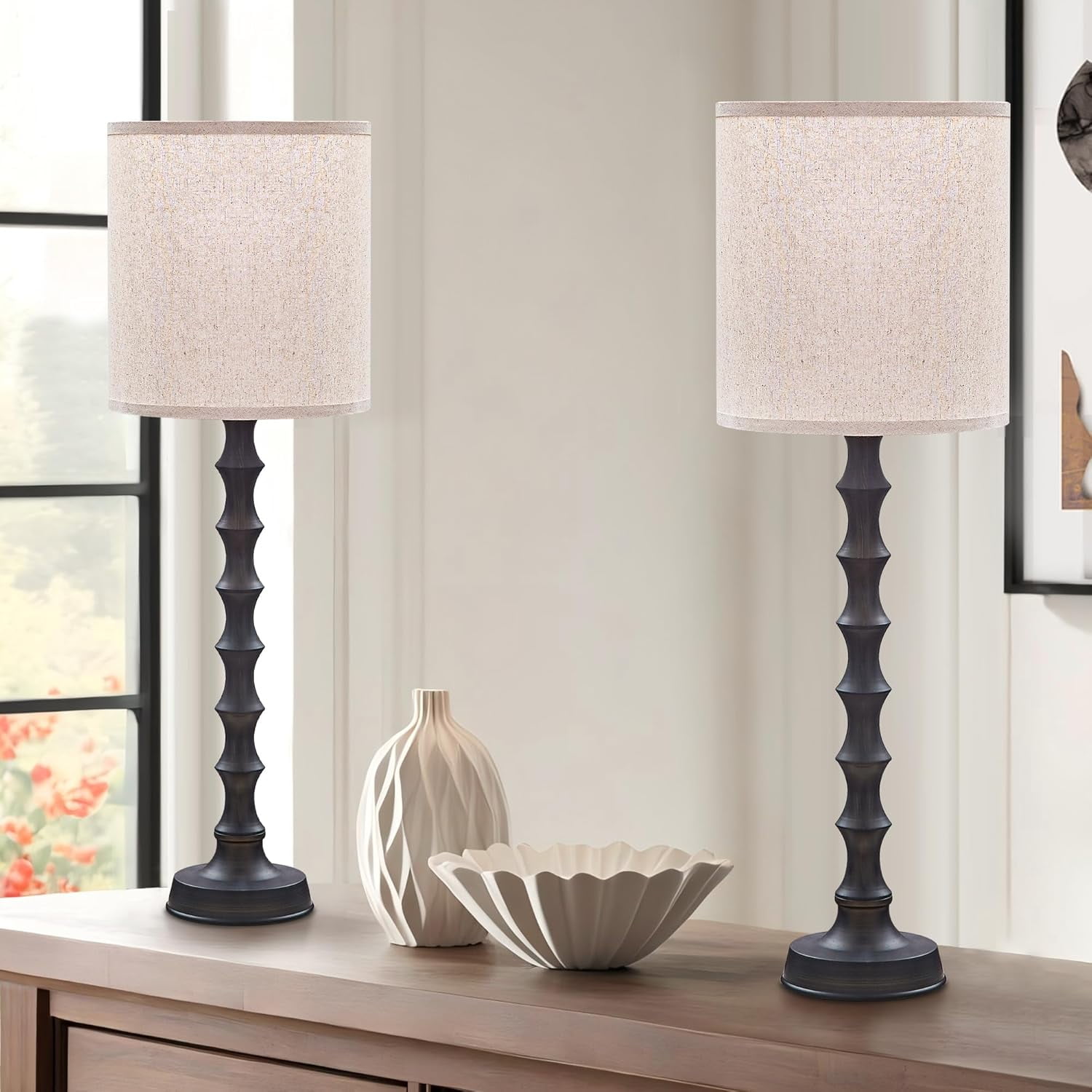 30.5" Rustic Buffet Table Lamps for Living Room Set of 2, Farmhouse ...