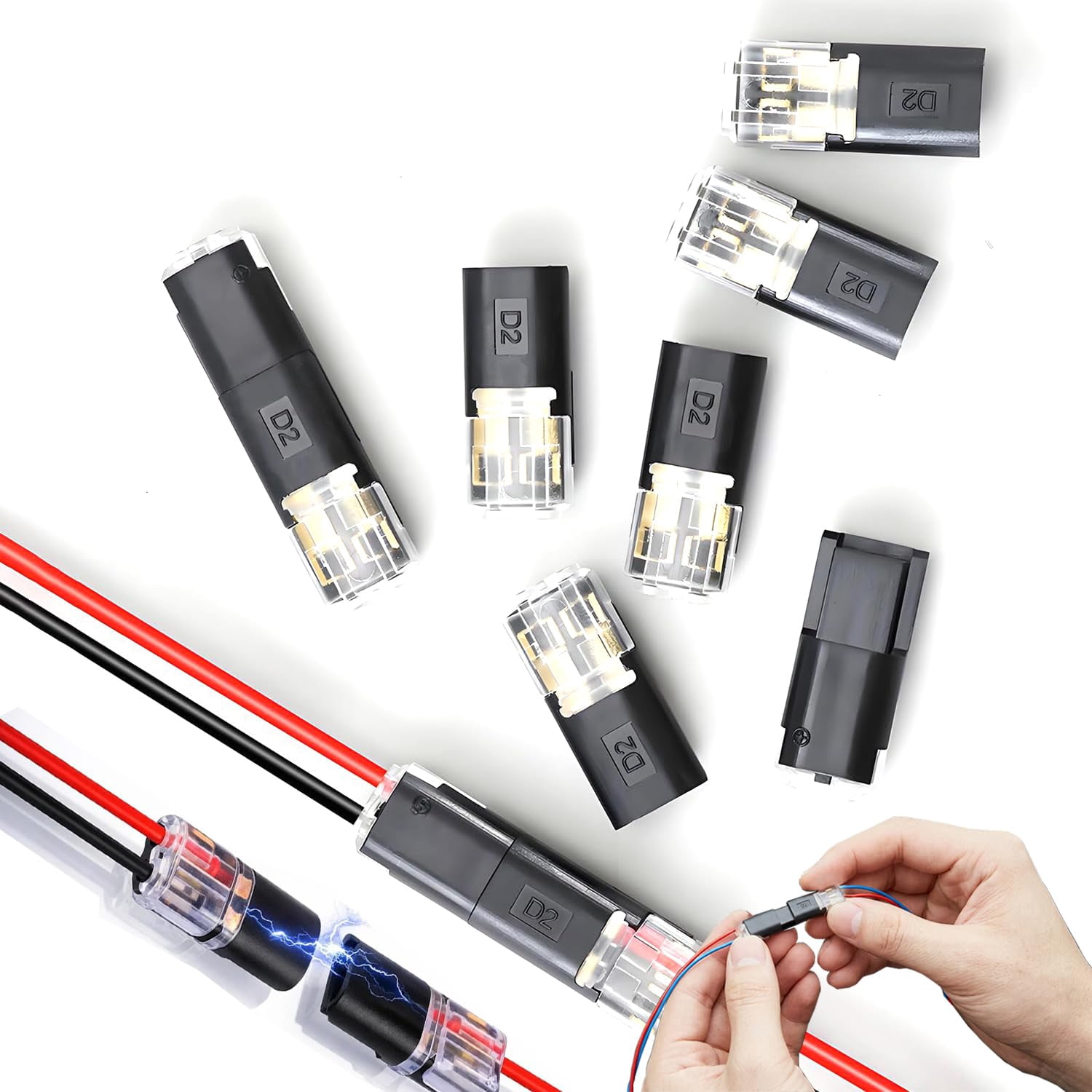 30/50/100 Pcs Double Wire Plug-in Connectors with Locking Bucklewith ...
