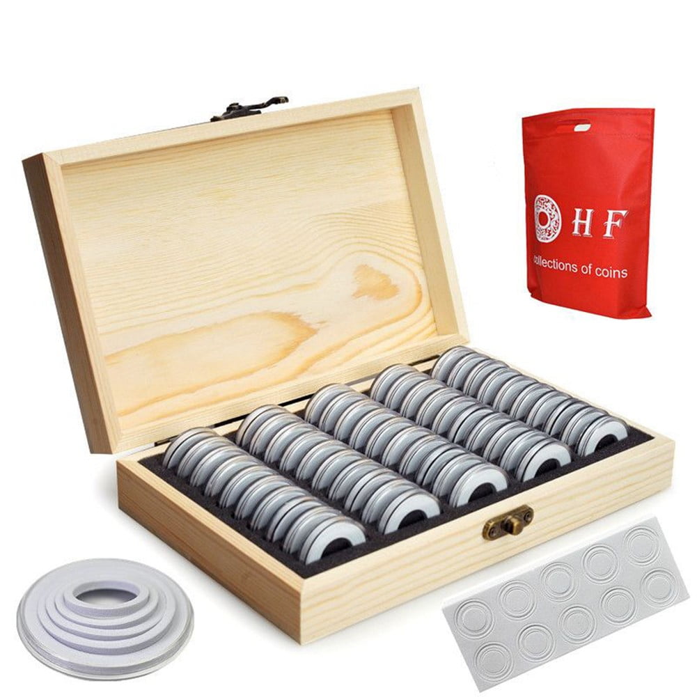 30/50/100PCS Coin Storage Box With Adjustment Pad Adjustable Wooden ...