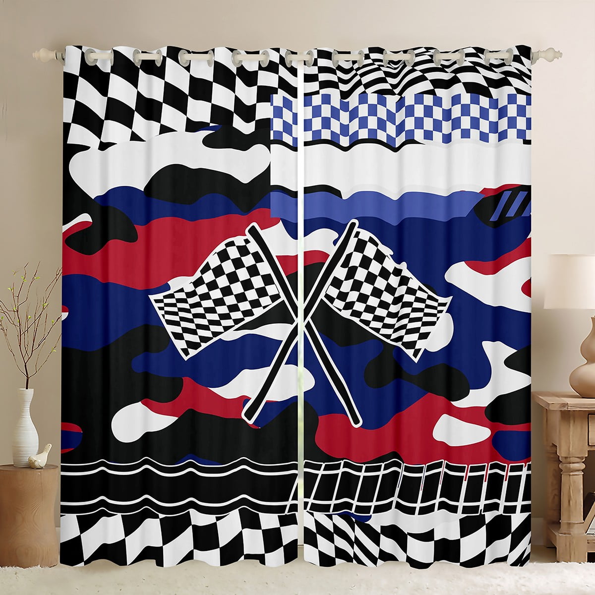 30%-50% Blackout Curtains Racing Checkered Curtains & Drapes, Race Car ...
