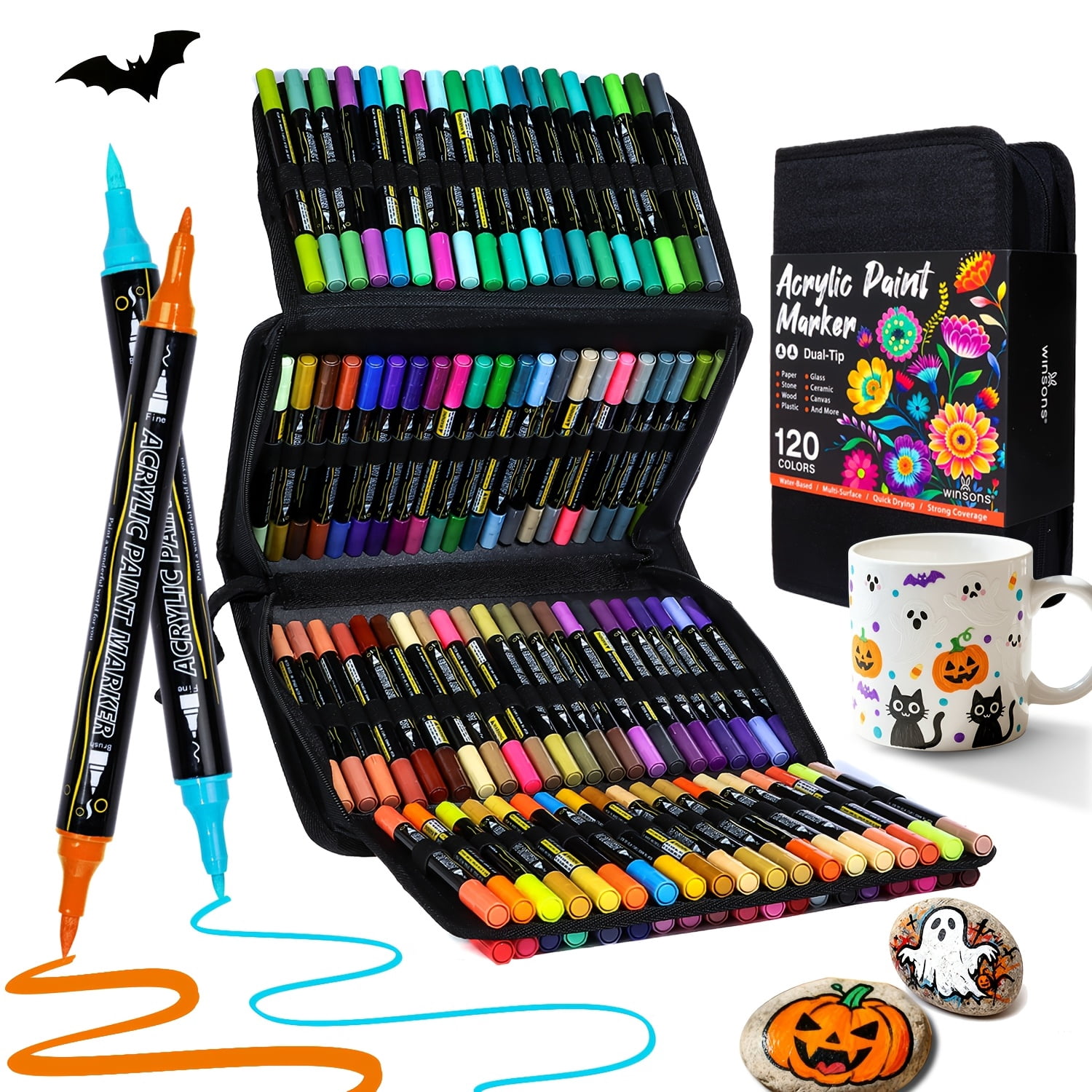 30/60/120-Color Dual Tip Acrylic Paint Marker Set – Waterproof Quick ...