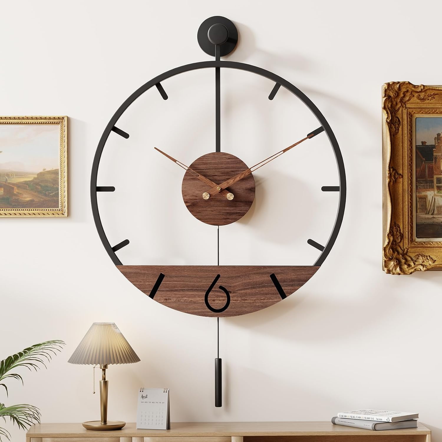 30.7×20 Inch Large Modern Decorative Pendulum Wall Clock,Big Metal Farmhouse Silent Wall Clocks ...