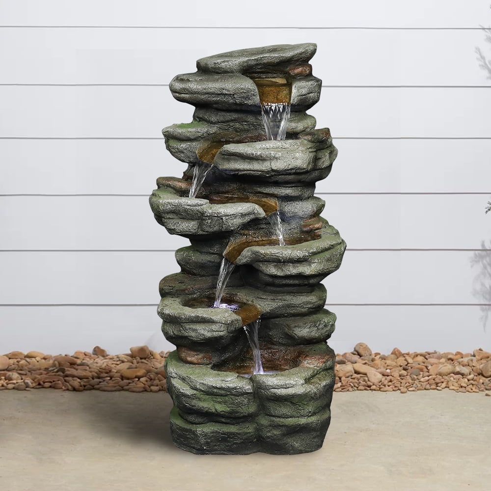 Walmart 30.7-Inch Outdoor Garden Fountain, Rock Waterfall with LED ...